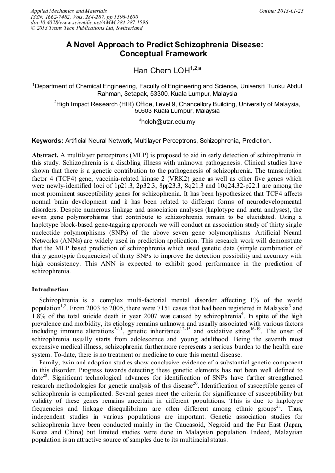 A Novel Approach to Predict Schizophrenia Disease: Conceptual Framework ...