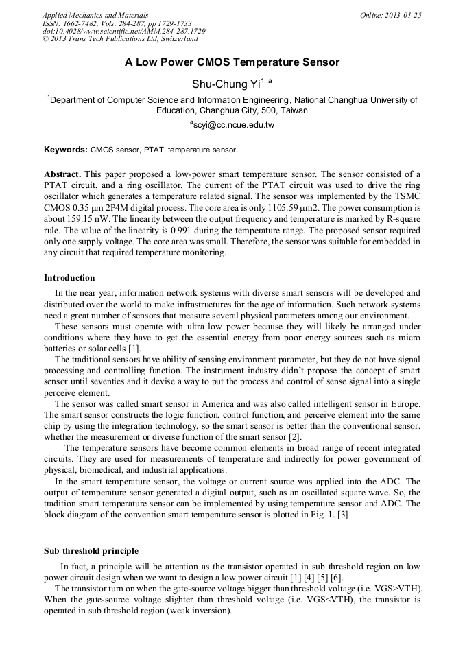 A Low Power CMOS Temperature Sensor | Scientific.Net
