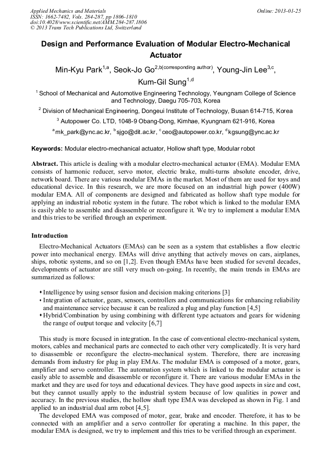 Design and Performance Evaluation of Modular Electro-Mechanical ...