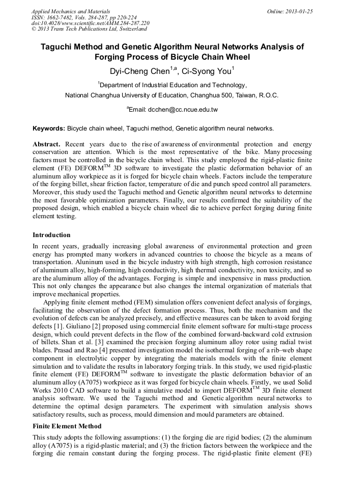 Taguchi Method And Genetic Algorithm Neural Networks Analysis Of Forging Process Of Bicycle