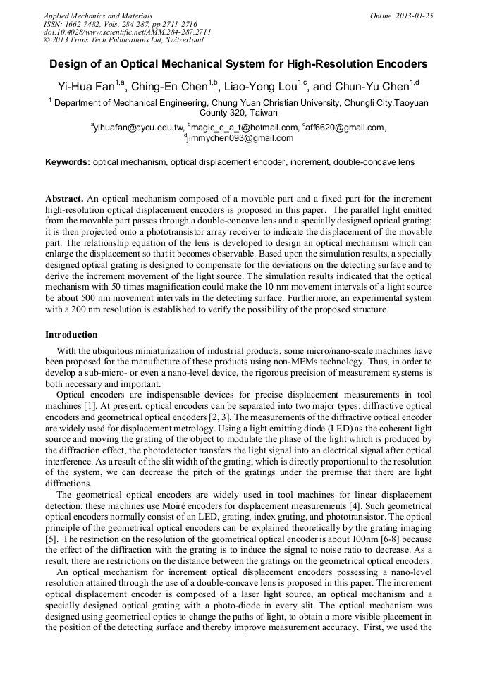 Design of an Optical Mechanical System for High-Resolution Encoders ...