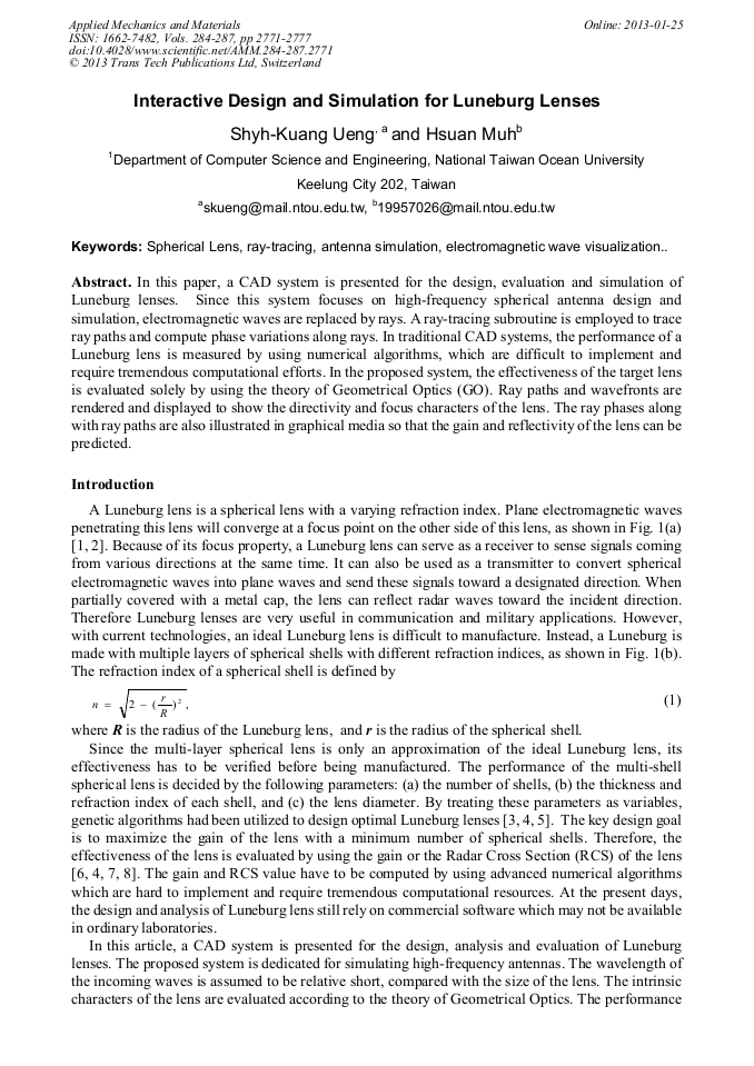 Interactive Design and Simulation for Luneberg Lenses | Scientific.Net