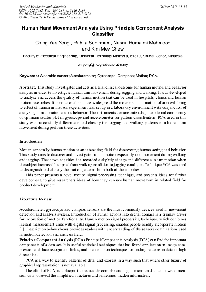 Human Hand Movement Analysis Using Principle Component Analysis ...