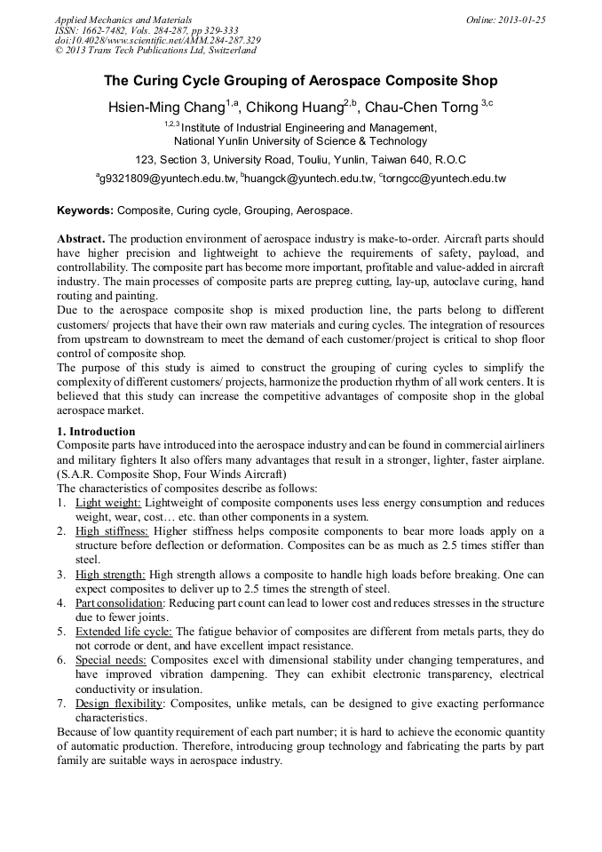 The Curing Cycle Grouping of Aerospace Composite Shop | Scientific.Net