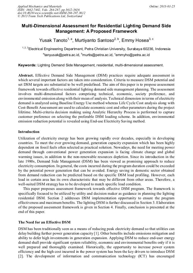 Multi-Dimensional Assessment for Residential Lighting Demand Side ...