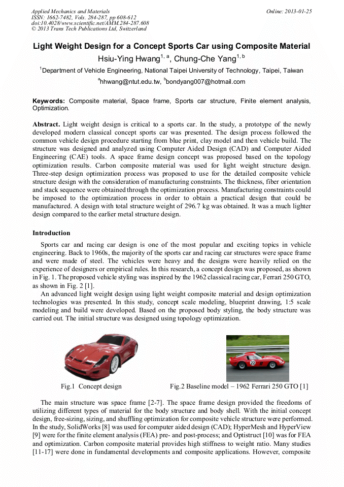 Light Weight Design for a Concept Sports Car Using Composite Material ...