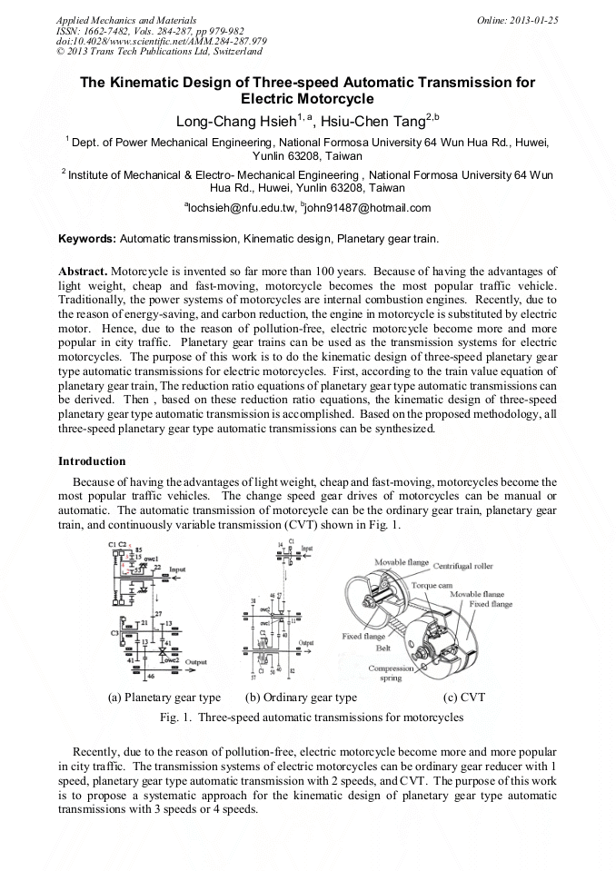 The Kinematic Design of Three-Speed Automatic Transmission for Electric ...