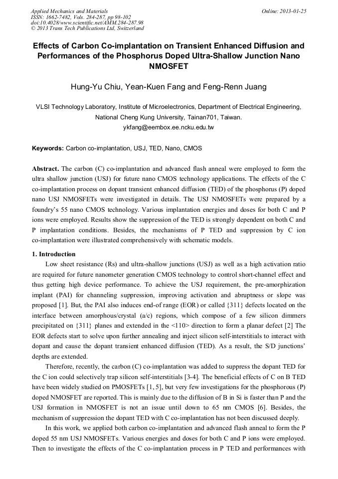 Effects of Carbon Co-Implantation on Transient Enhanced Diffusion and ...