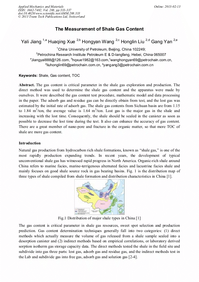 The Measurement of Shale Gas Content | Scientific.Net