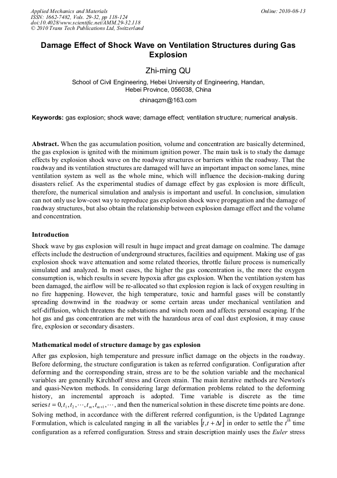 Damage Effect of Shock Wave on Ventilation Structures during Gas ...