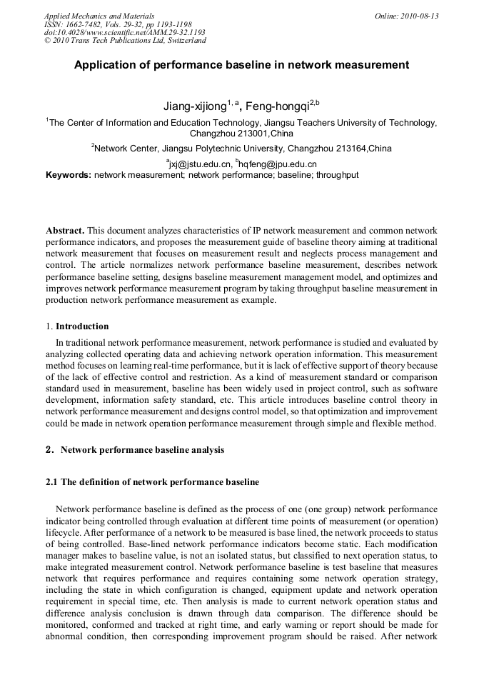 Application of Performance Baseline in Network Measurement | Scientific.Net