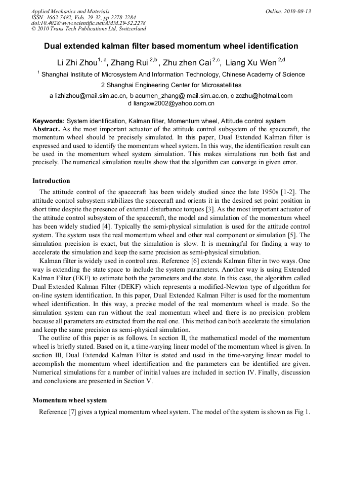 Dual Extended Kalman Filter Based Momentum Wheel Identification ...