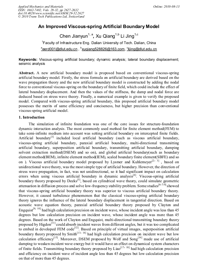 An Improved Viscous-Spring Artificial Boundary Model | Scientific.Net