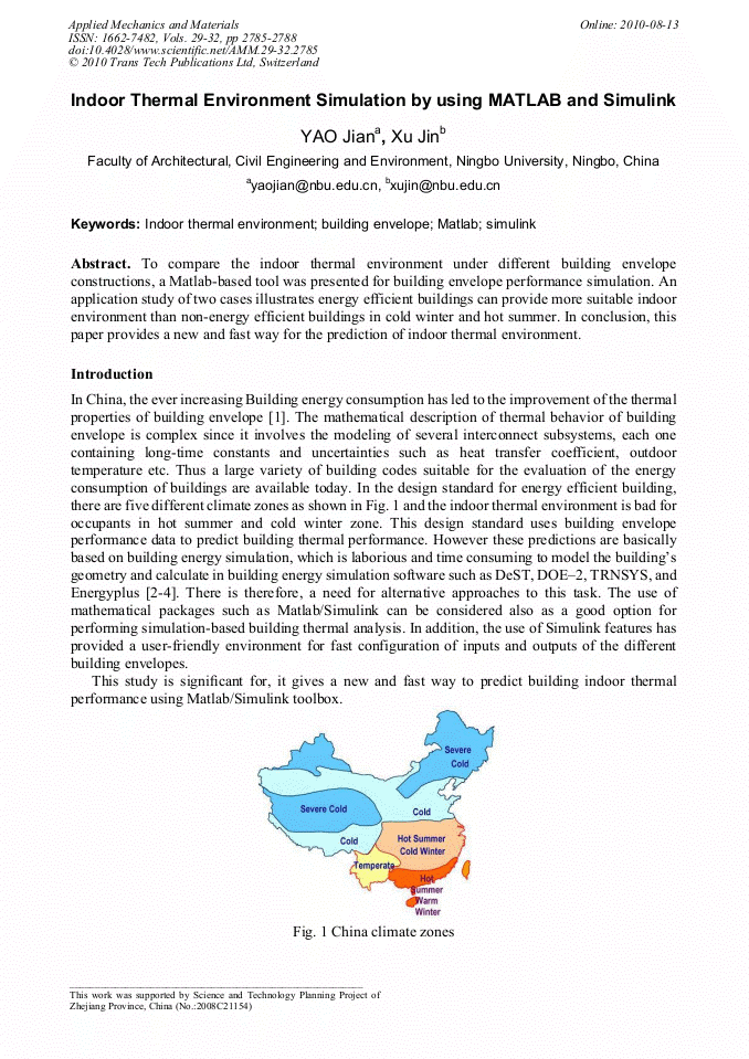 Indoor Thermal Environment Simulation by Using MATLAB and Simulink ...