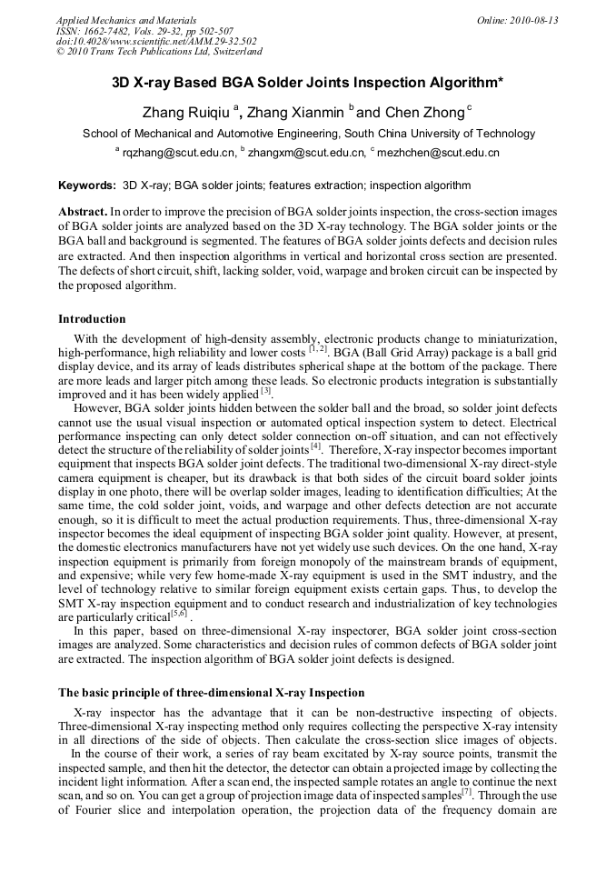 3D X-Ray Based BGA Solder Joints Inspection Algorithm | Scientific.Net