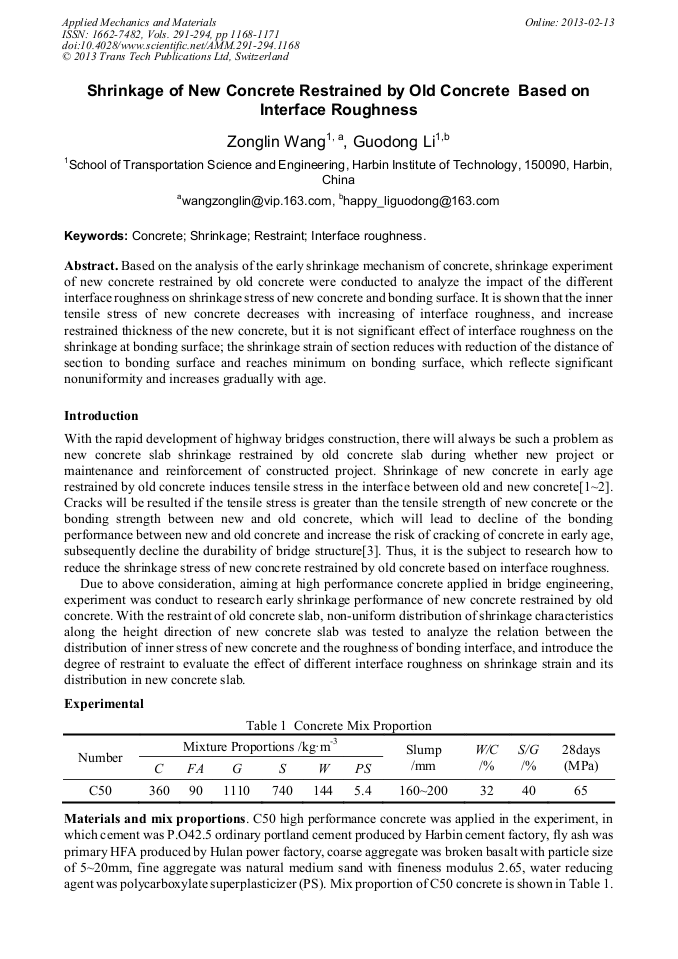 Shrinkage of New Concrete Restrained by Old Concrete Based on Interface ...
