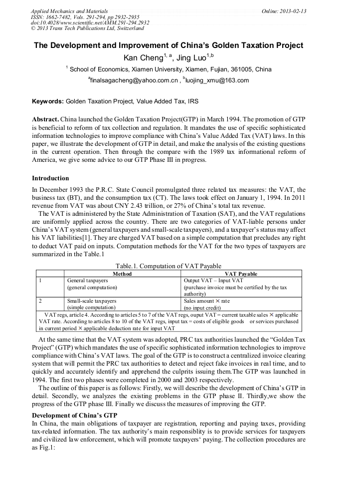 The Development and Improvement of China’s Golden Taxation Project ...