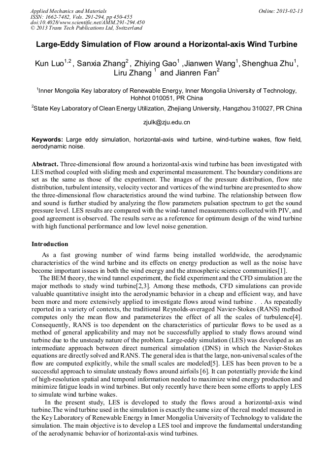 Large-Eddy Simulation of Flow around a Horizontal-Axis Wind Turbine ...