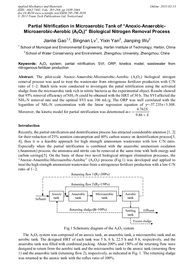 Partial Nitrification in Microaerobic Tank of “Anoxic-Anaerobic ...