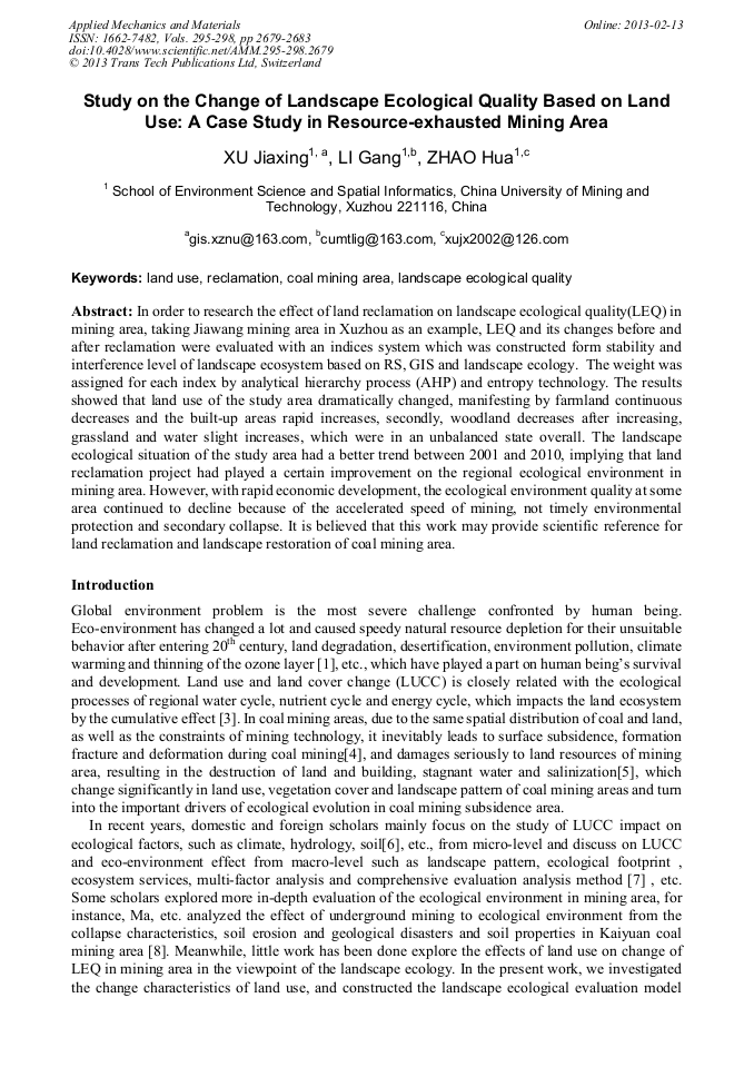 Study on the Change of Landscape Ecological Quality Based on Land Use ...