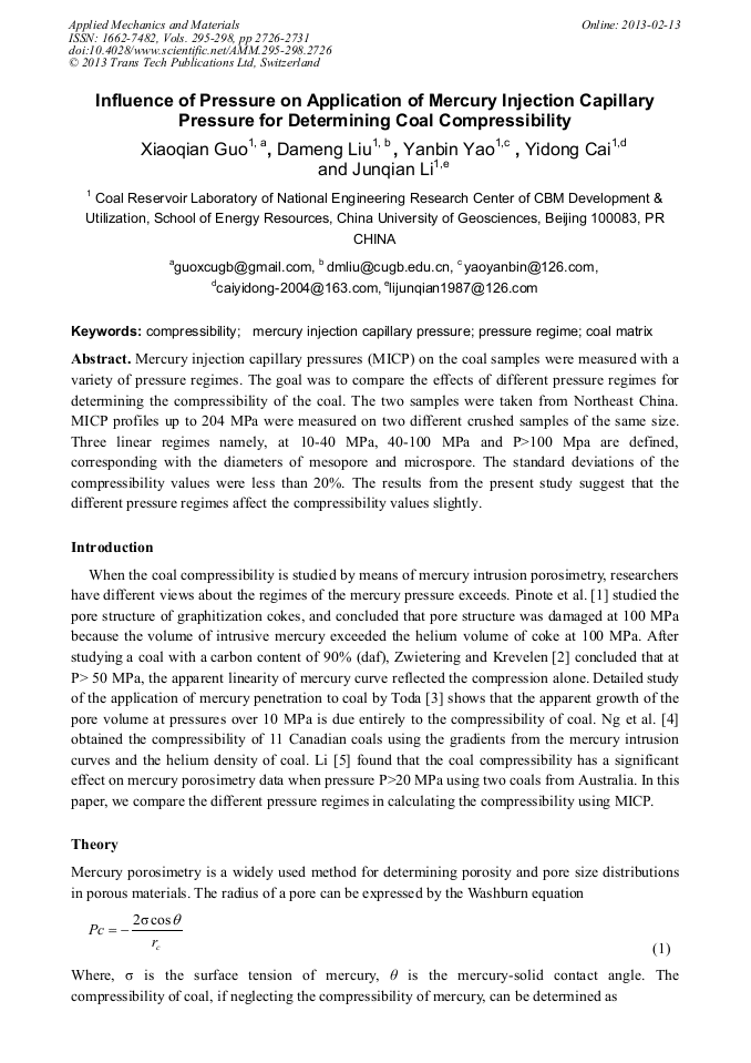 Influence of Pressure on Application of Mercury Injection Capillary ...