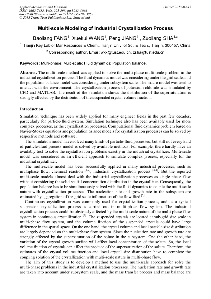 Multi-Scale Modeling of Industrial Crystallization Process | Scientific.Net