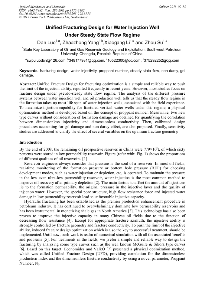 Unified Fracturing Design for Water Injection Well under Steady State ...
