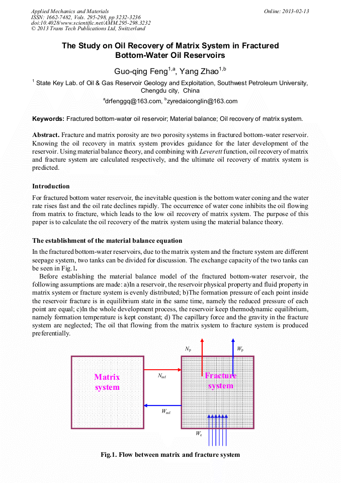 The Study on Oil Recovery of Matrix System in Fractured Bottom-Water ...