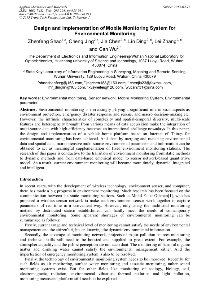 Design and Implementation of Mobile Monitoring System for Environmental ...
