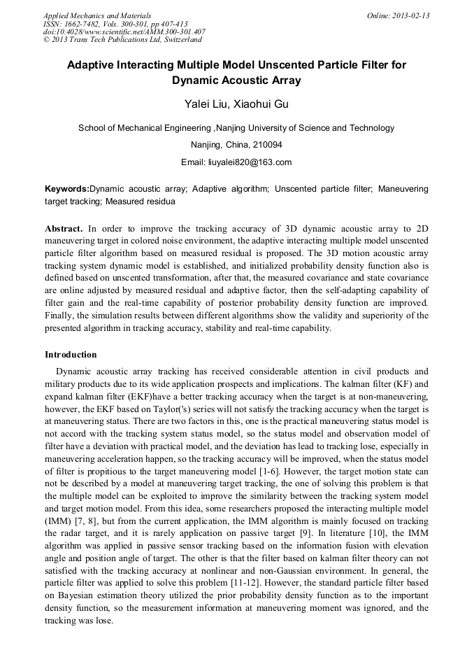 Adaptive Interacting Multiple Model Unscented Particle Filter for Dynamic Acoustic Array ...