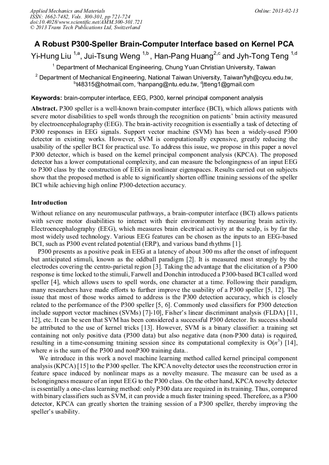 A Robust P300-Speller Brain-Computer Interface Based on Kernel PCA ...