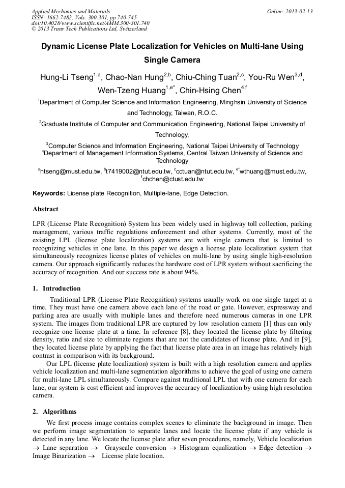Dynamic License Plate Localization for Vehicles on Multi-lane Using ...