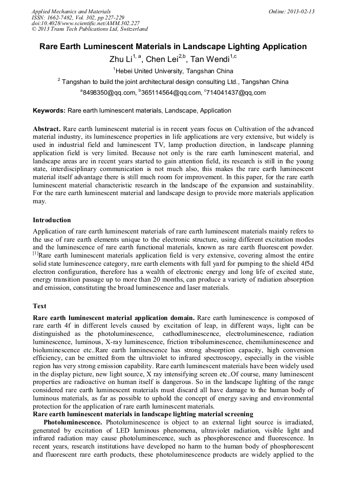 Rare Earth Luminescent Materials in Landscape Lighting Application ...