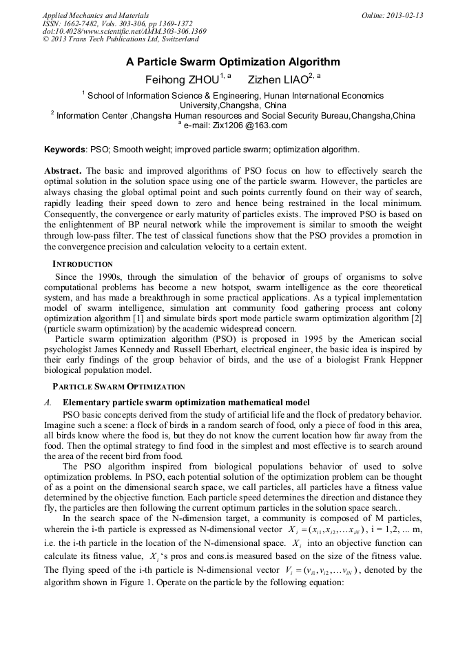 A Particle Swarm Optimization Algorithm | Scientific.Net