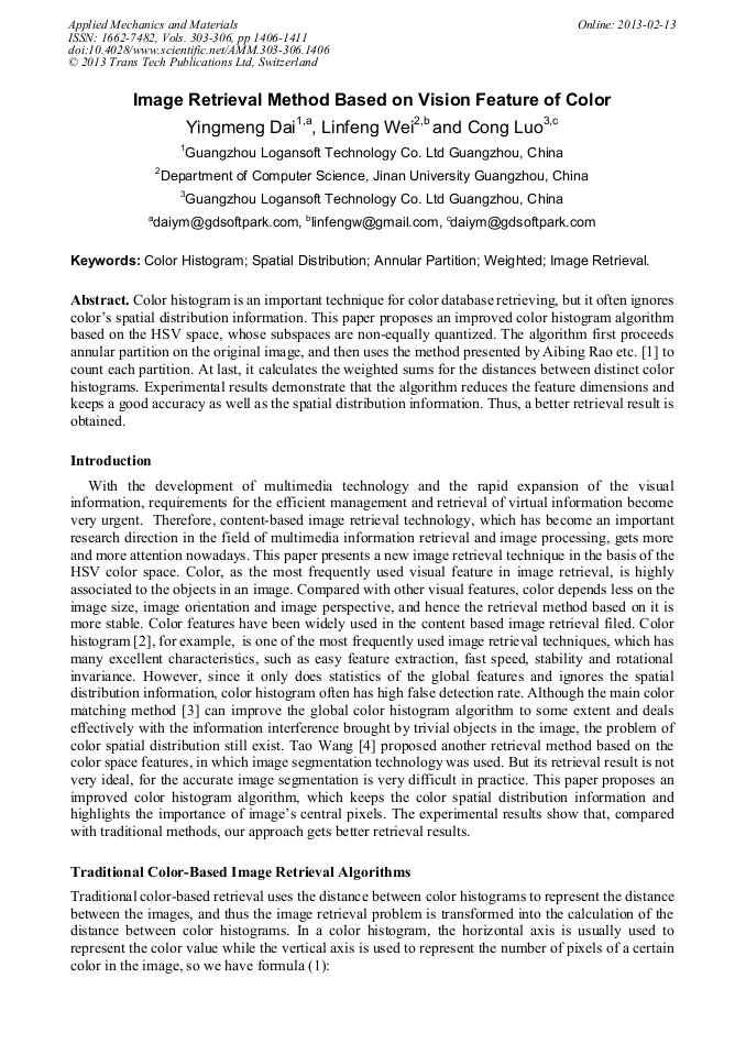 Image Retrieval Method Based on Vision Feature of Color | Scientific.Net