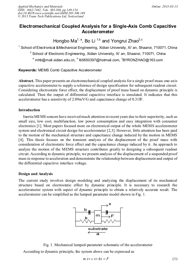Electromechanical Coupled Analysis for a Single-Axis Comb Capacitive ...