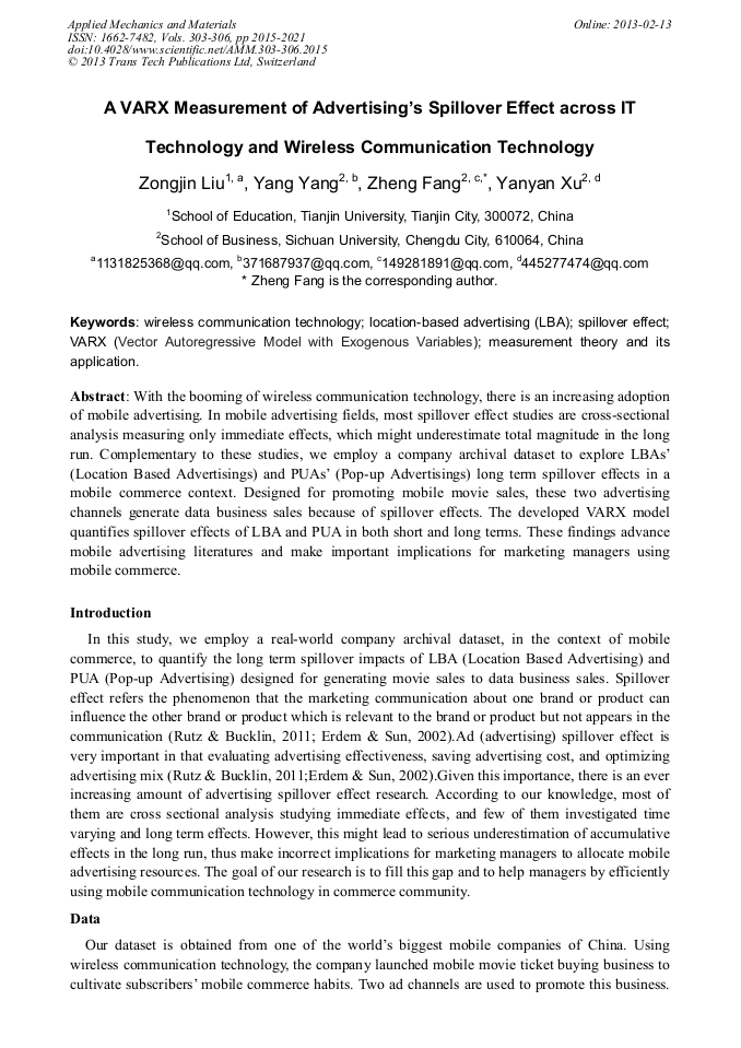 A VARX Measurement of Advertising’s Spillover Effect across it ...