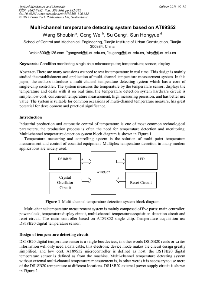 Multi-Channel Temperature Detecting System Based on AT89S52 | Scientific.Net