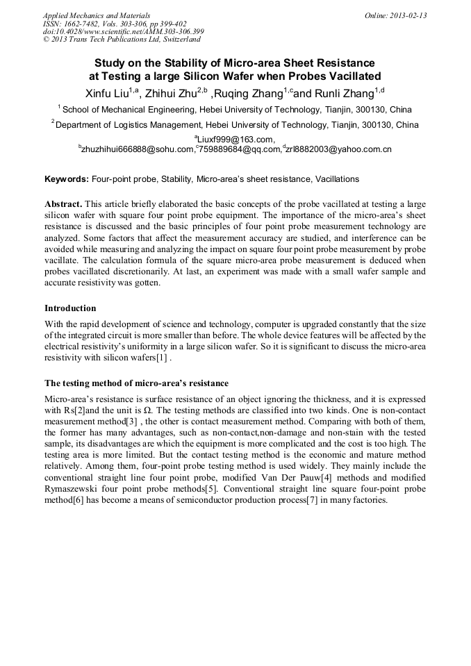 Study on the Stability of Micro-Area Sheet Resistance at Testing a ...