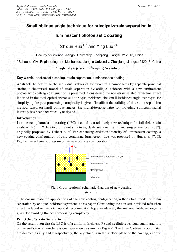 Small Oblique Angle Technique for Principal-Strain Separation in ...