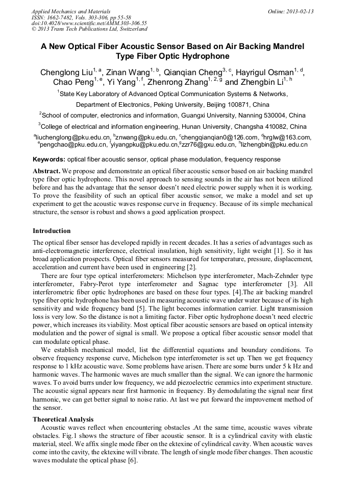 A New Optical Fiber Acoustic Sensor Based on Air Backing Mandrel Type ...