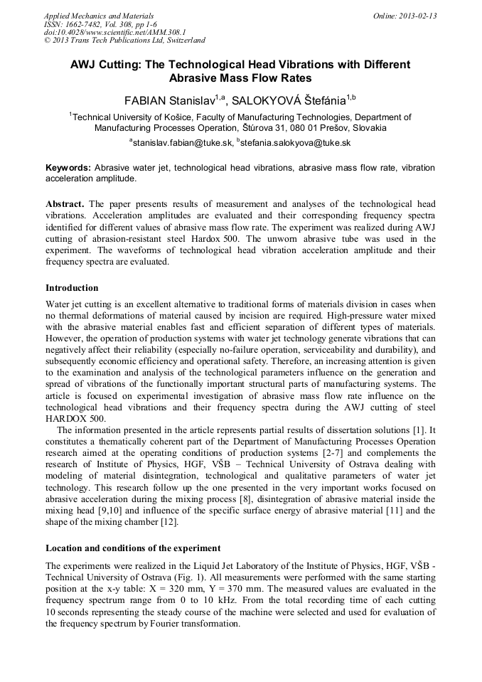 AWJ Cutting: The Technological Head Vibrations with Different Abrasive ...