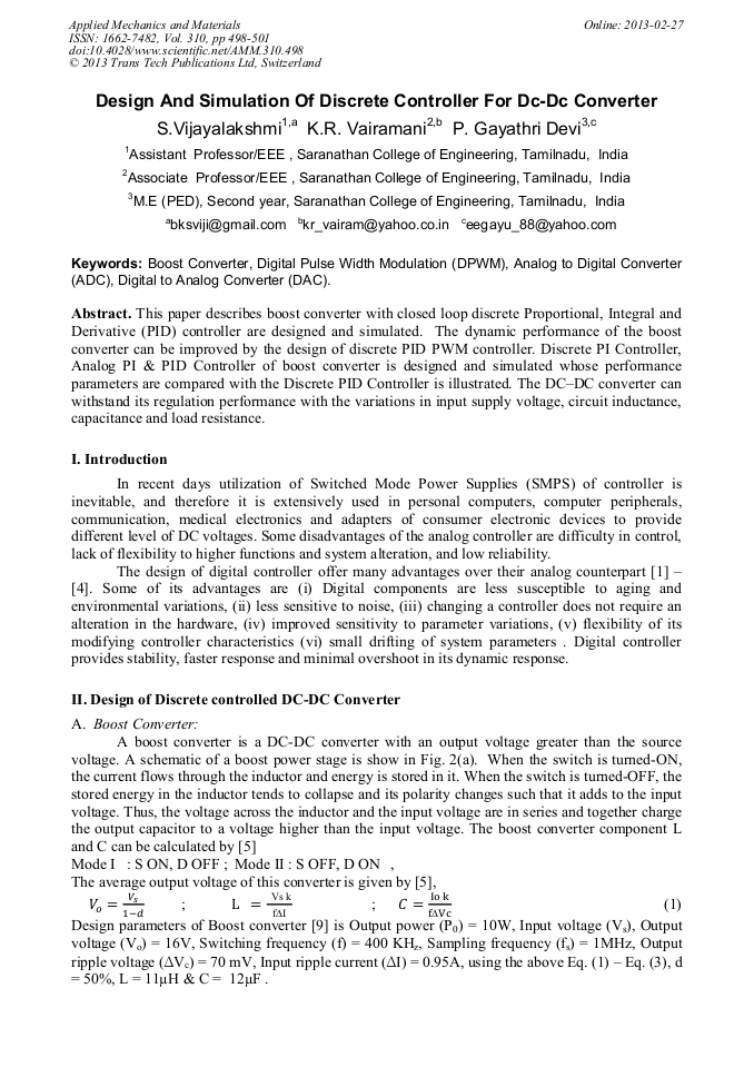 Design and Simulation of Discrete Controller for DC-DC Converter ...