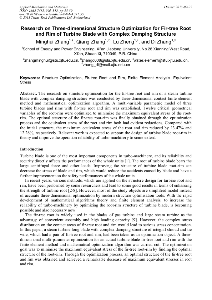 Research on Three-Dimensional Structure Optimization for Fir-Tree Root ...
