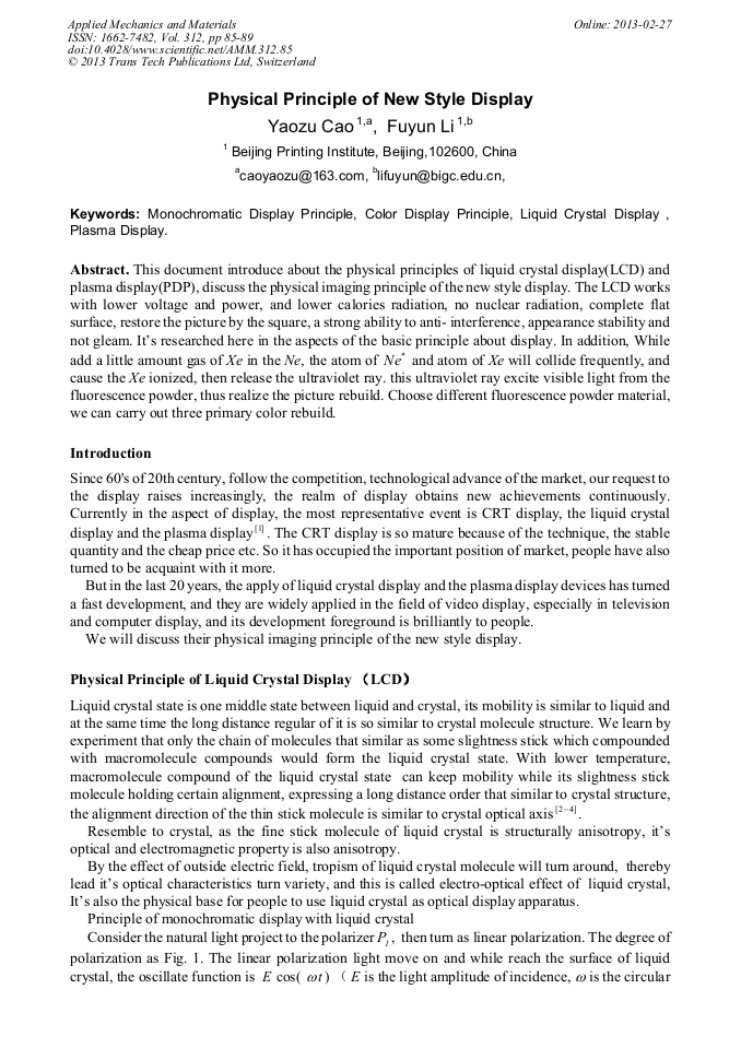 Physical Principle of New Style Display | Scientific.Net