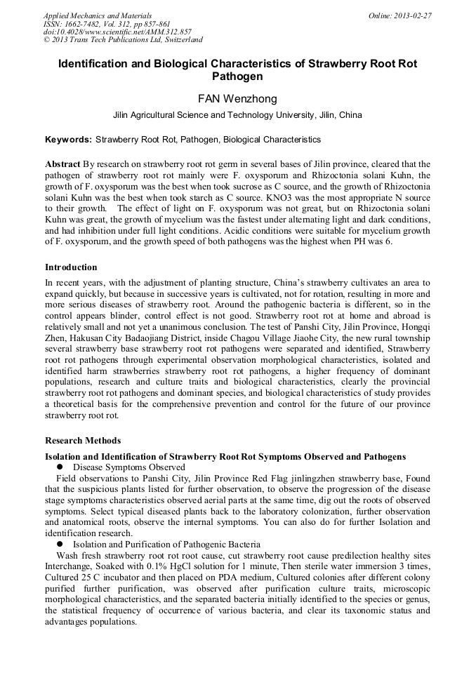 Identification and Biological Characteristics of Strawberry Root Rot ...