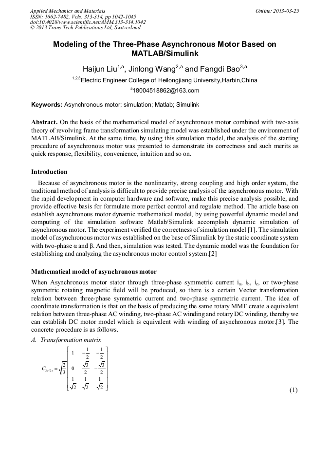 Modeling of the Three-Phase Asynchronous Motor Based on MATLAB/Simulink ...
