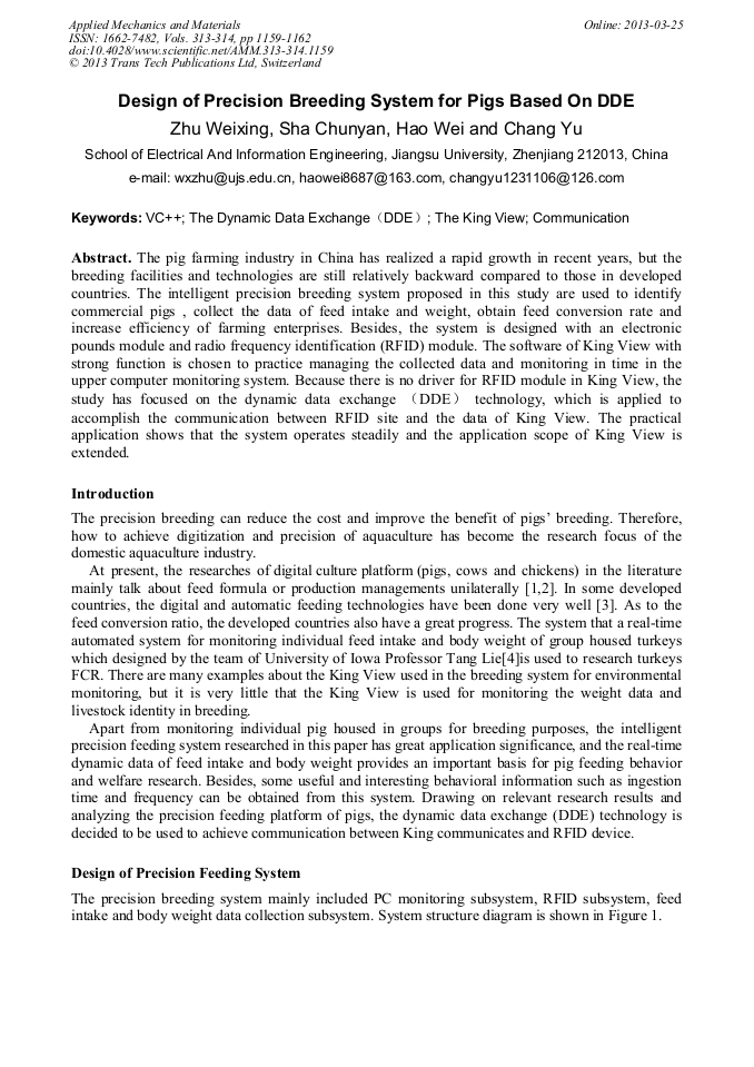 Design of Precision Breeding System for Pigs Based on DDE | Scientific.Net