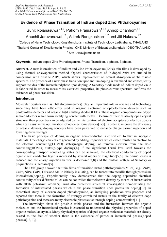 Evidence of Phase Transition of Indium Doped Zinc Phthalocyanine ...