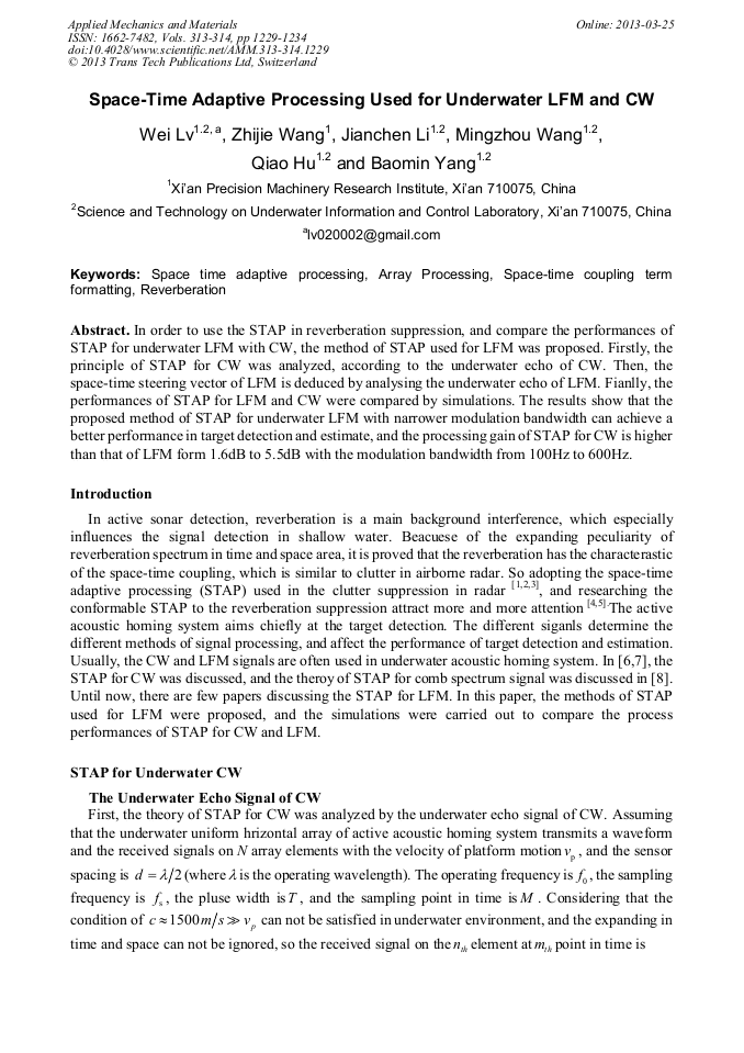 Space-Time Adaptive Processing Used for Underwater LFM and CW ...